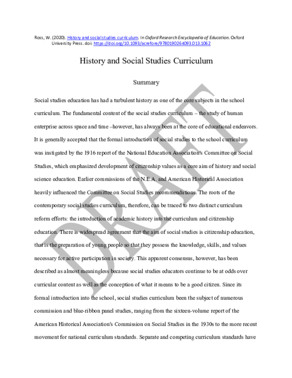 (PDF) History and Social Studies Curriculum