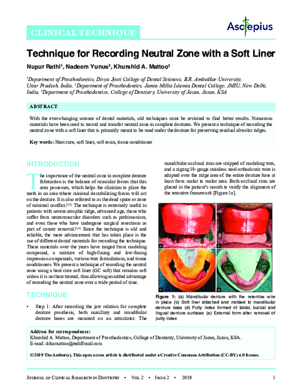 (PDF) Technique for Recording Neutral Zone with a Soft Liner