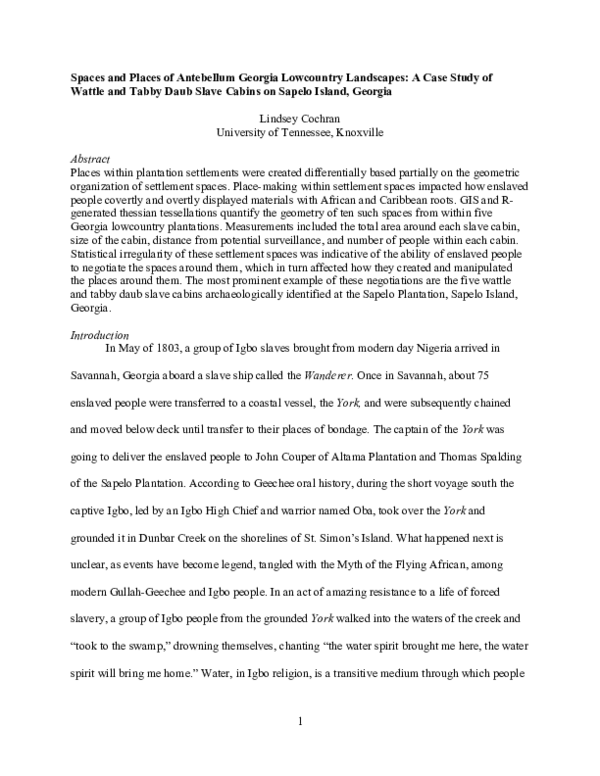 (DOC) Spaces and Places of Antebellum Georgia Lowcountry Landscapes: A ...