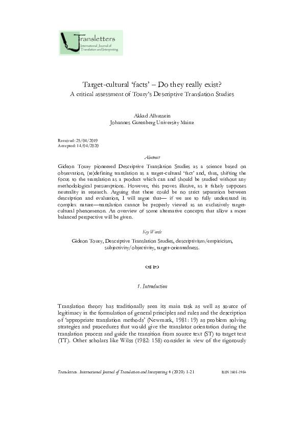 (PDF) Target-cultural 'facts' - Do they really exist? A critical ...
