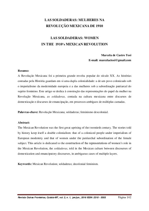 (PDF) LAS SOLDADERAS: MULHERES NA REVOLUÇÃO MEXICANA DE 1910 LAS ...