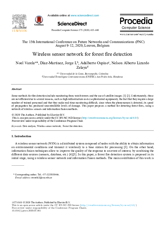 (PDF) Wireless sensor network for forest fire detection