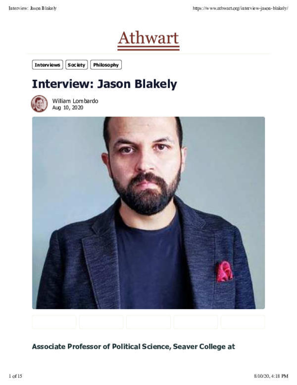 (PDF) Interview: Jason Blakely on We Built Reality