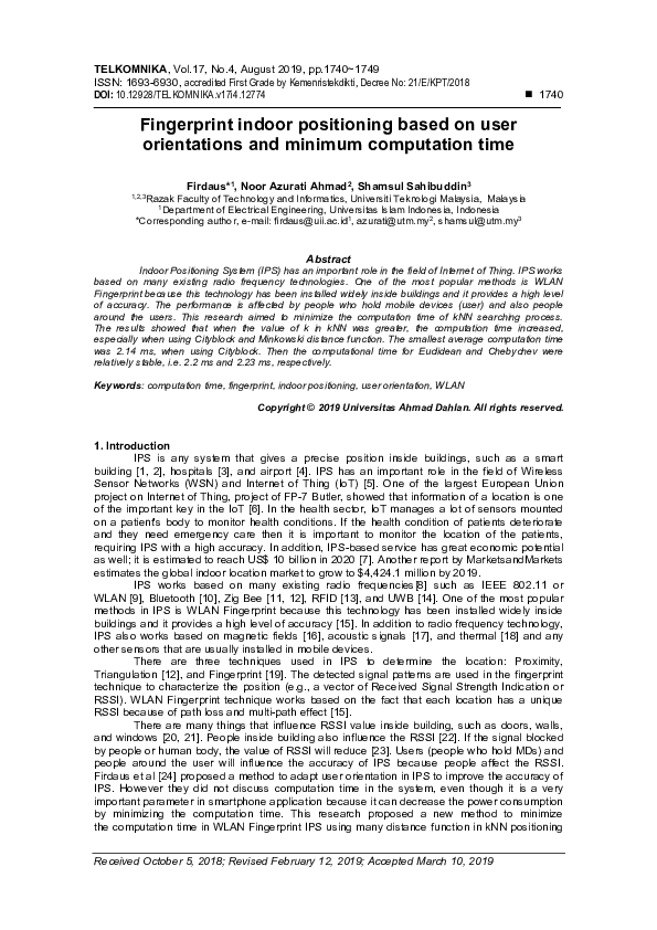 (PDF) Fingerprint indoor positioning based on user orientations and ...