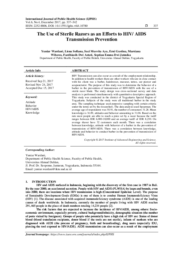 (PDF) The Use of Sterile Razors as an Efforts to HIV/ AIDS Transmission ...
