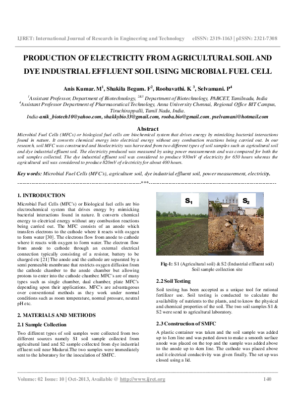 (PDF) PRODUCTION OF ELECTRICITY FROM AGRICULTURAL SOIL AND DYE ...