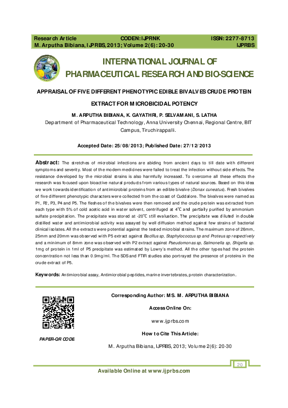 (PDF) APPRAISAL OF FIVE DIFFERENT PHENOTYPIC EDIBLE BIVALVES CRUDE ...