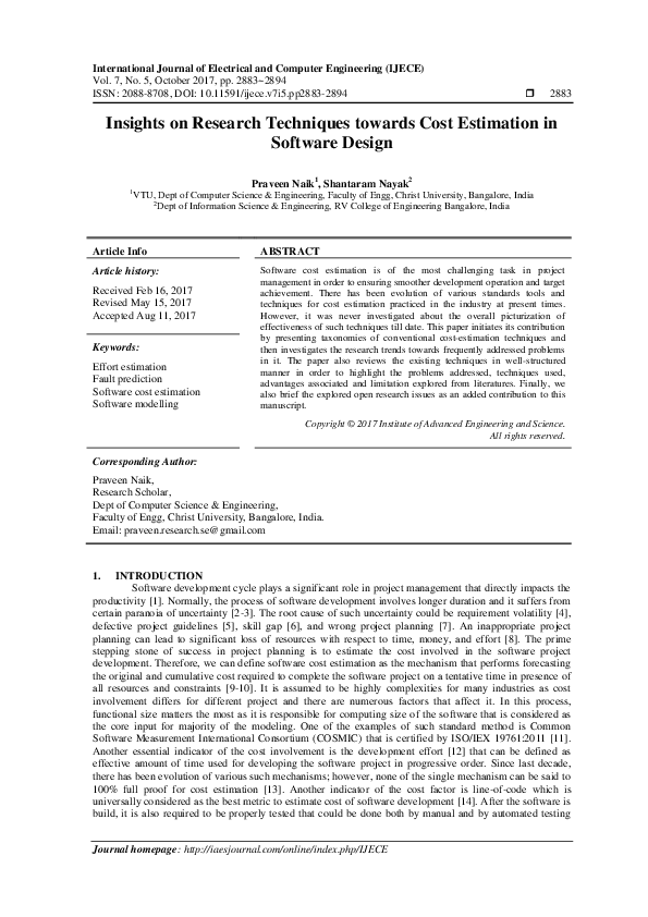 (PDF) Insights on Research Techniques towards Cost Estimation in ...