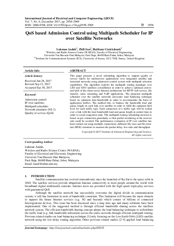 Pdf Qos Based Admission Control Using Multipath Scheduler For Ip Over