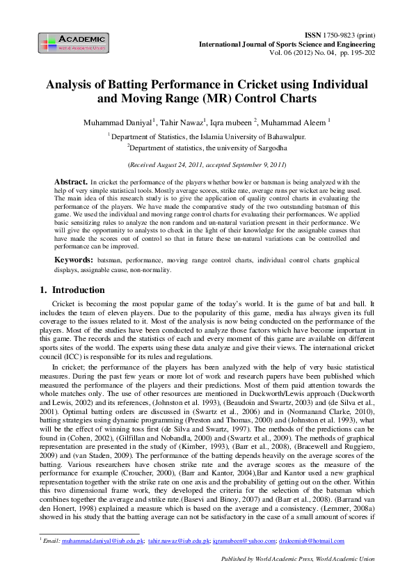 (PDF) Analysis of Batting Performance in Cricket using Individual and ...