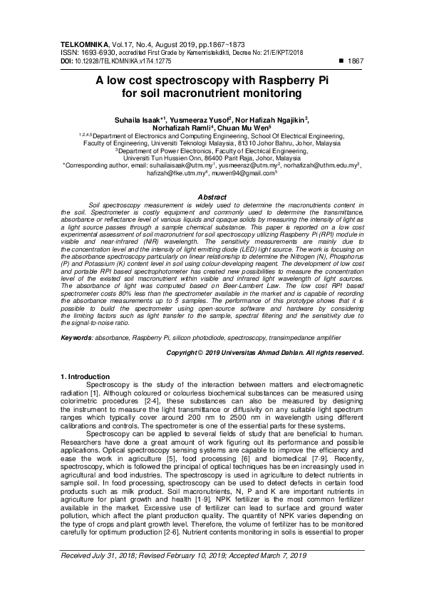 (PDF) A low cost spectroscopy with Raspberry Pi for soil macronutrient ...