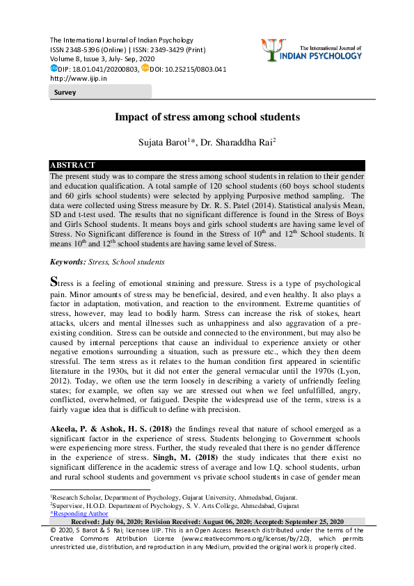 (PDF) Impact of stress among school students