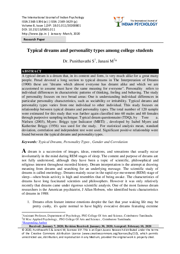 (PDF) Typical dreams and personality types among college students