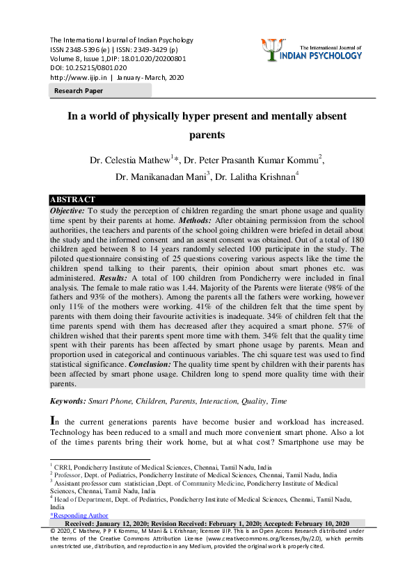 (PDF) In a world of physically hyper present and mentally absent parents