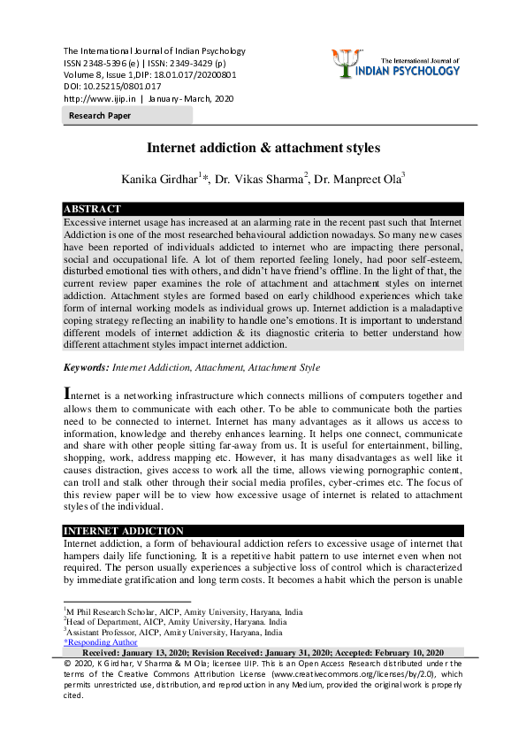 (PDF) Internet addiction & attachment styles