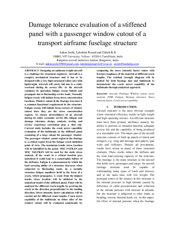 (PDF) Damage tolerance evaluation of a stiffened panel with a passenger ...