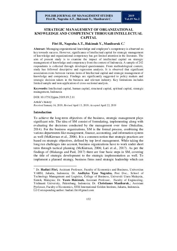 (PDF) STRATEGIC MANAGEMENT OF ORGANIZATIONAL KNOWLEDGE AND COMPETENCY ...