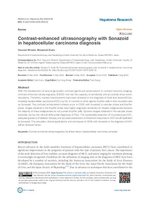 (PDF) Contrast-enhanced ultrasonography with Sonazoid in hepatocellular carcinoma diagnosis