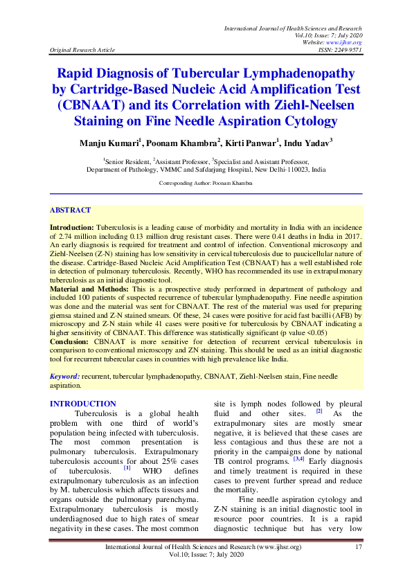 (PDF) Rapid Diagnosis of Tubercular Lymphadenopathy by Cartridge-Based ...