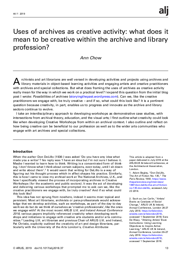 (PDF) Uses of archives as creative activity: what does it mean to be ...