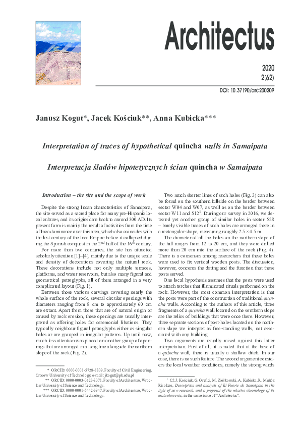 (PDF) Interpretation of traces of hypothetical quincha walls in Samaipata