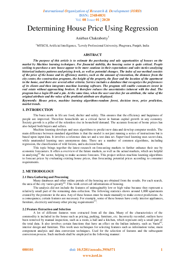 (PDF) Determining House Price Using Regression