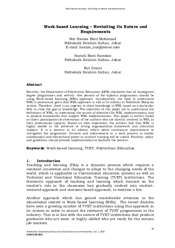 (PDF) Work-based Learning -Revisiting Its Nature and Requirements Work ...