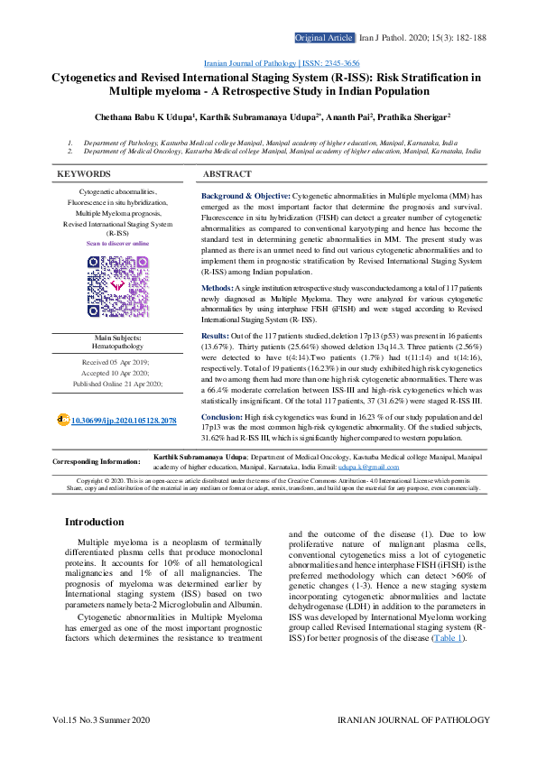 (PDF) Cytogenetics and Revised International Staging System (R-ISS ...