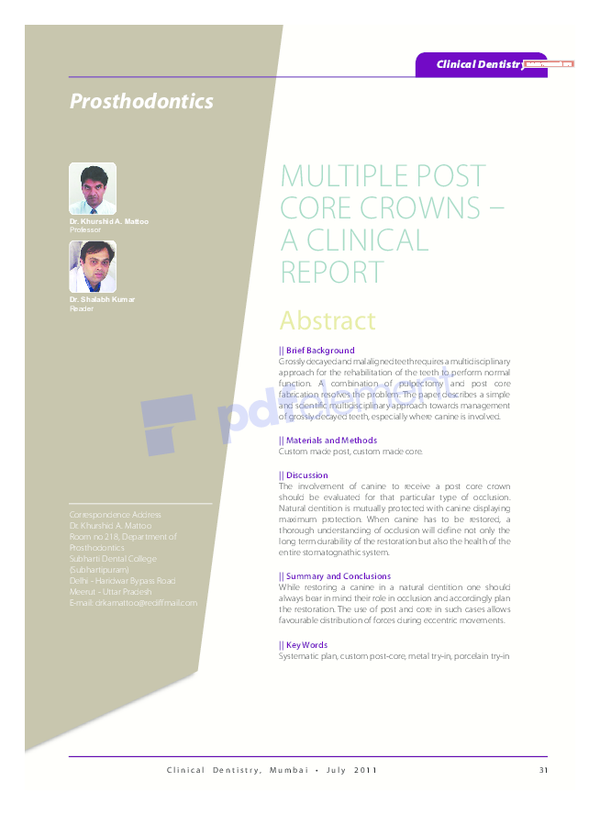 (PDF) Multiple post core crowns – A clinical report