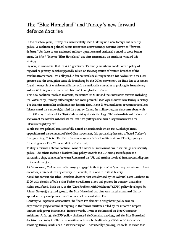 (DOC) The "Blue Homeland" and Turkey's new forward defence doctrine