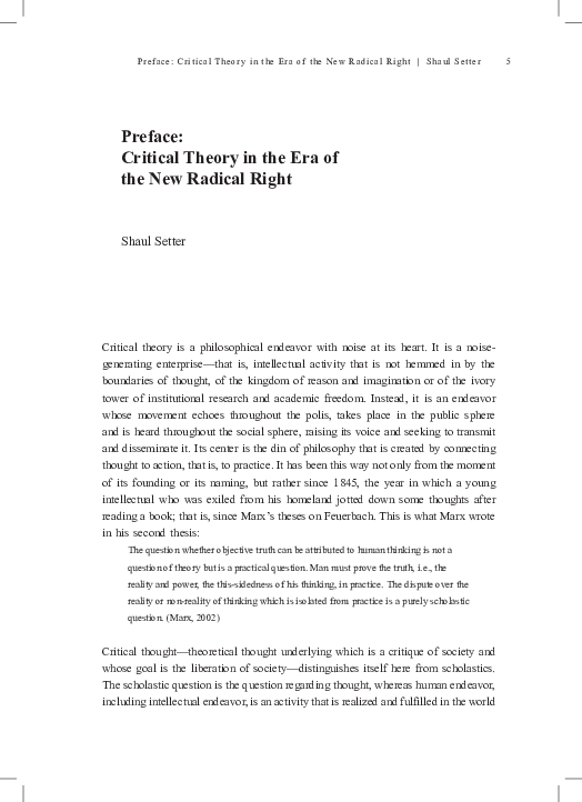 (PDF) Preface: Critical Theory in the Era of the New Radical Right