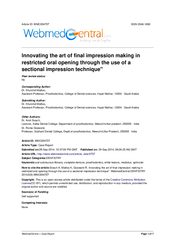 (PDF) Innovating the art of final impression making in restricted oral ...