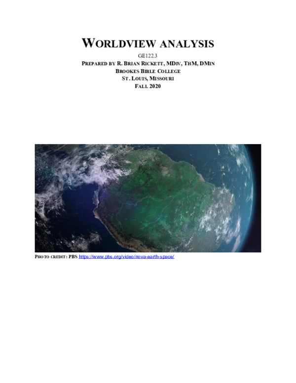 (DOC) GE122: Worldview Analysis