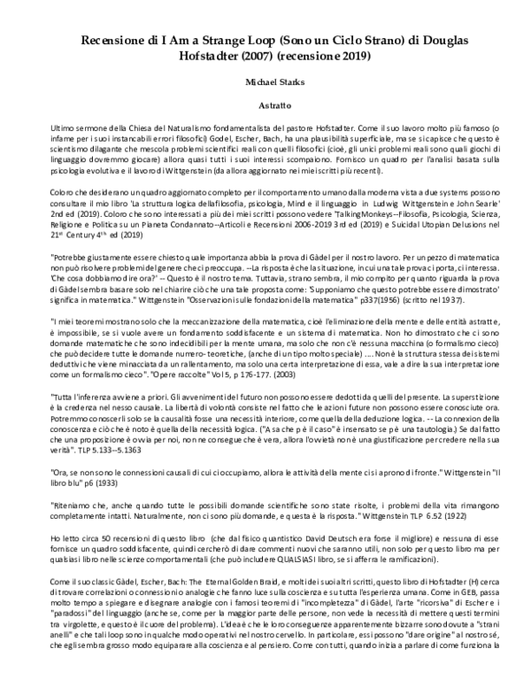 (PDF) Recensione di I Am a Strange Loop (Sono un Ciclo Strano) di ...