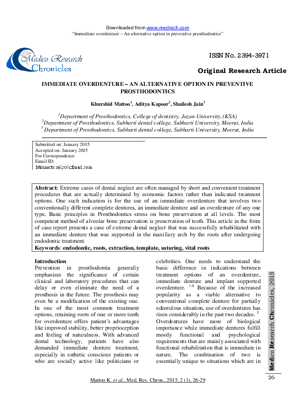 (PDF) Immediate overdenture – an alternative option in preventive ...