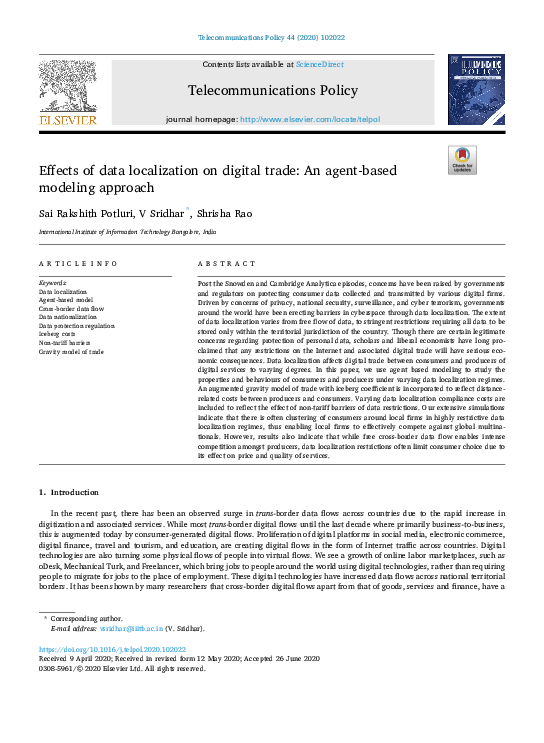 (PDF) Effects of data localization on digital trade: An agent-based ...