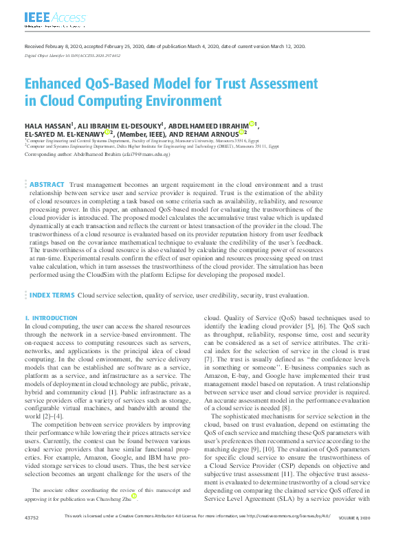 (PDF) Enhanced QoS-Based Model for Trust Assessment in Cloud Computing Environment
