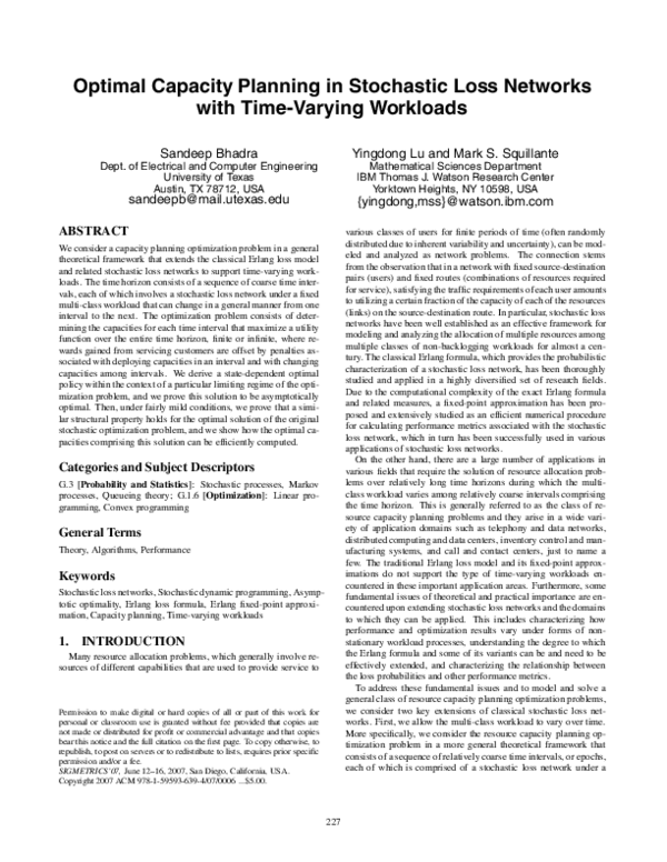 (PDF) Optimal capacity planning in stochastic loss networks with time-varying workloads
