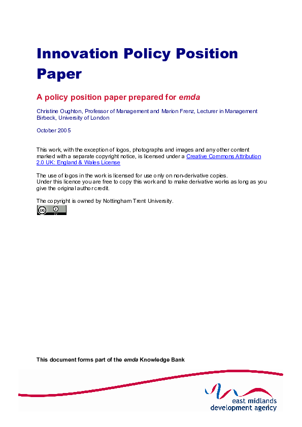(PDF) Innovation Policy Position Paper | Christine Oughton - Academia.edu