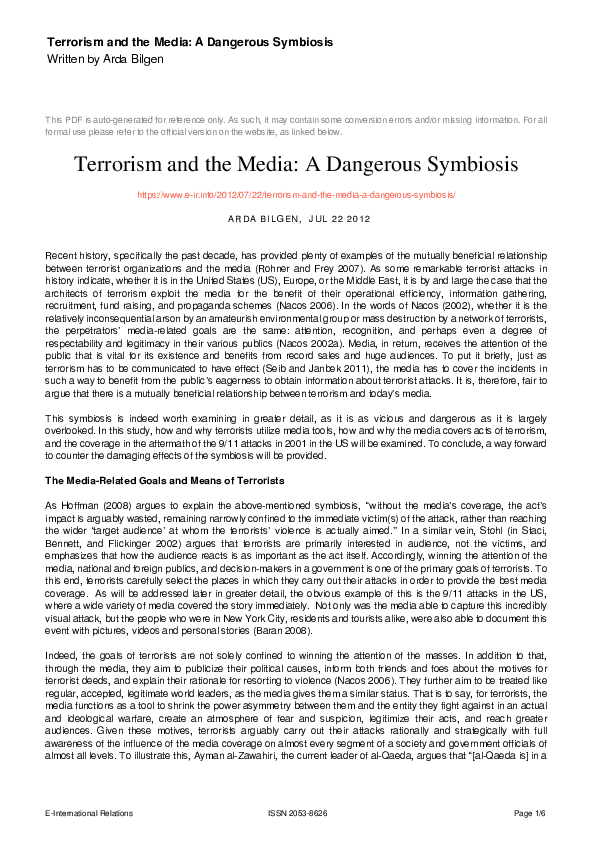 (PDF) Terrorism and the media: A dangerous symbiosis
