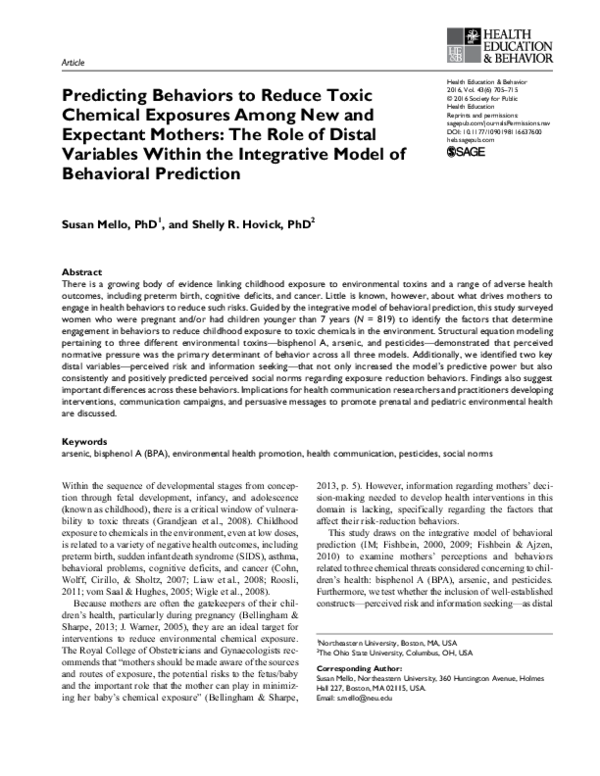 (PDF) Predicting behaviors to reduce toxic chemical exposures among new ...