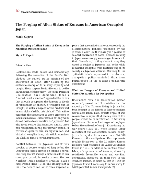 (PDF) The Forging of Alien Status of Koreans in American Occupied Japan ...
