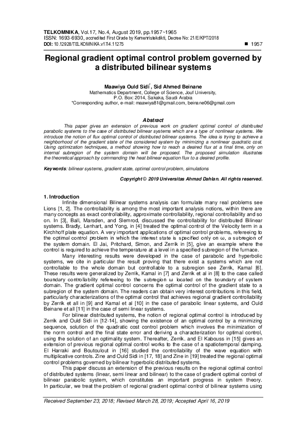 Pdf Regional Gradient Optimal Control Problem Governed By A