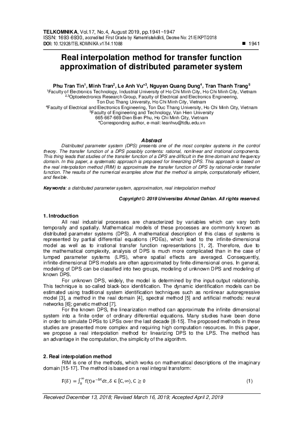 Pdf Real Interpolation Method For Transfer Function Approximation Of