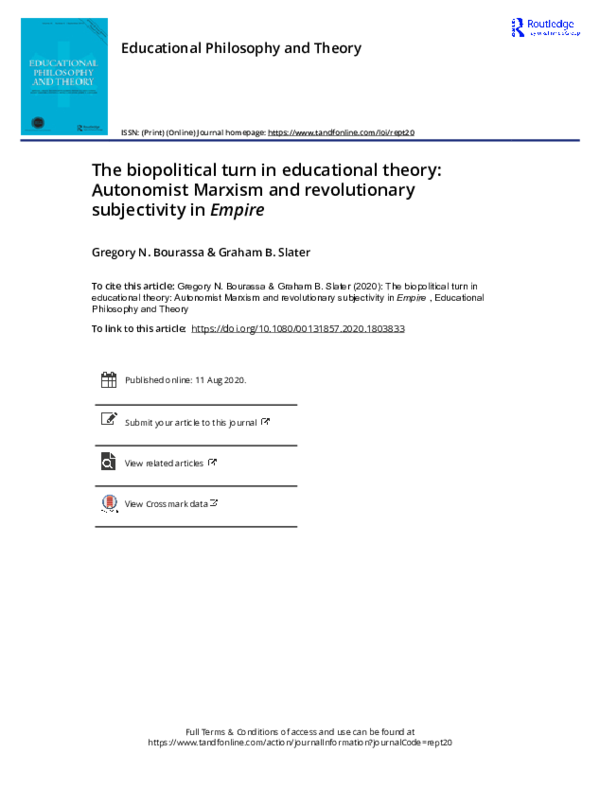 (PDF) The Biopolitical Turn in Educational Theory: Autonomist Marxism ...
