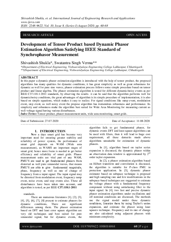 Pdf Development Of Tensor Product Based Dynamic Phasor Estimation Algorithm Satisfying Ieee 