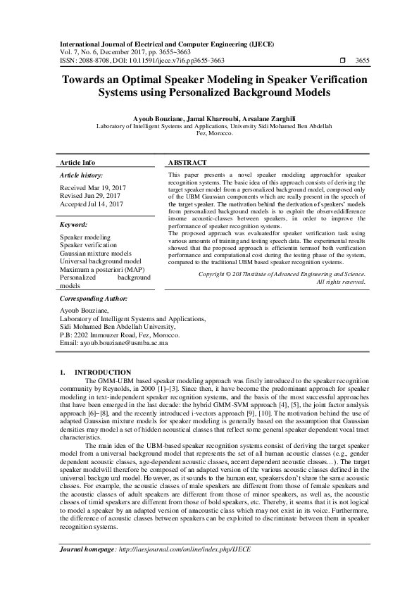 Pdf Towards An Optimal Speaker Modeling In Speaker Verification Systems Using Personalized