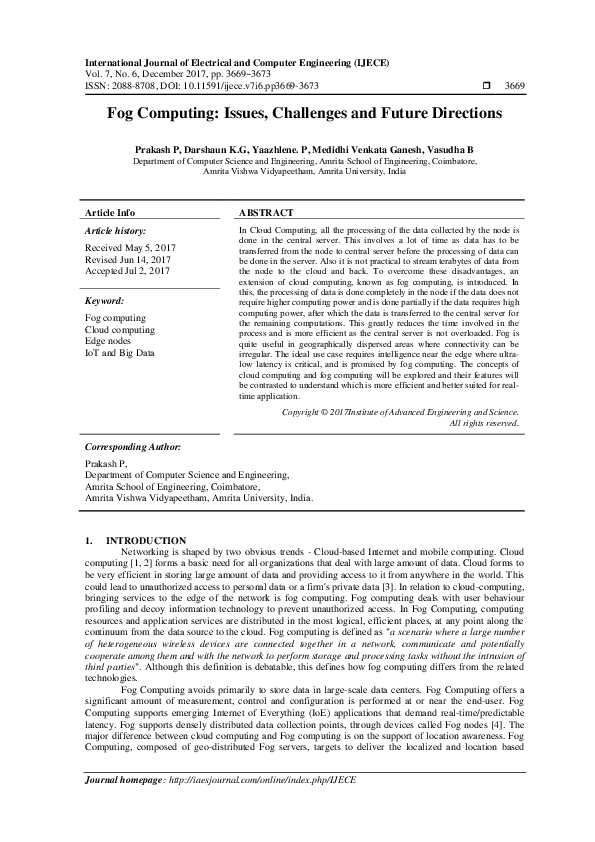(PDF) Fog Computing: Issues, Challenges and Future Directions