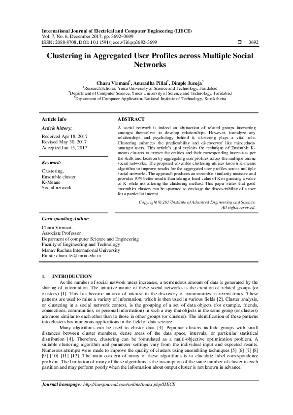 (PDF) Clustering in Aggregated User Profiles across Multiple Social Networks