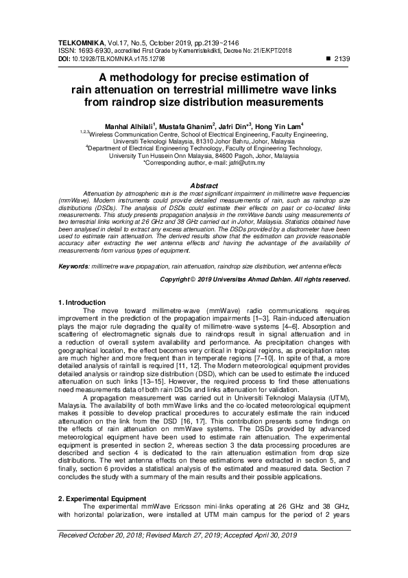 (PDF) Estimating Rain Attenuation in mmWave Links Using DSD Data